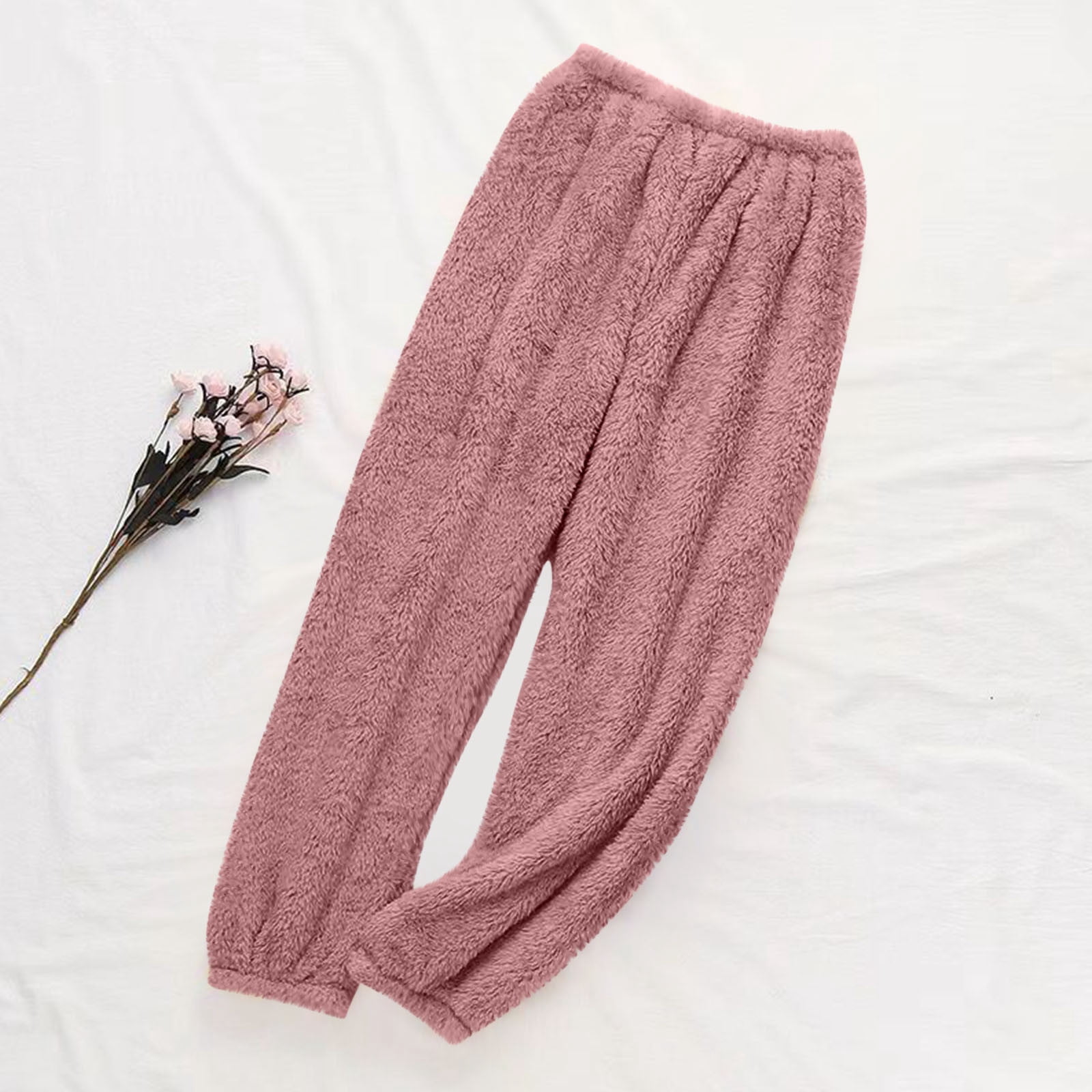 lmcalzta Womens Fuzzy Pajama Pants Elastic Waist Joggers Thermal ...