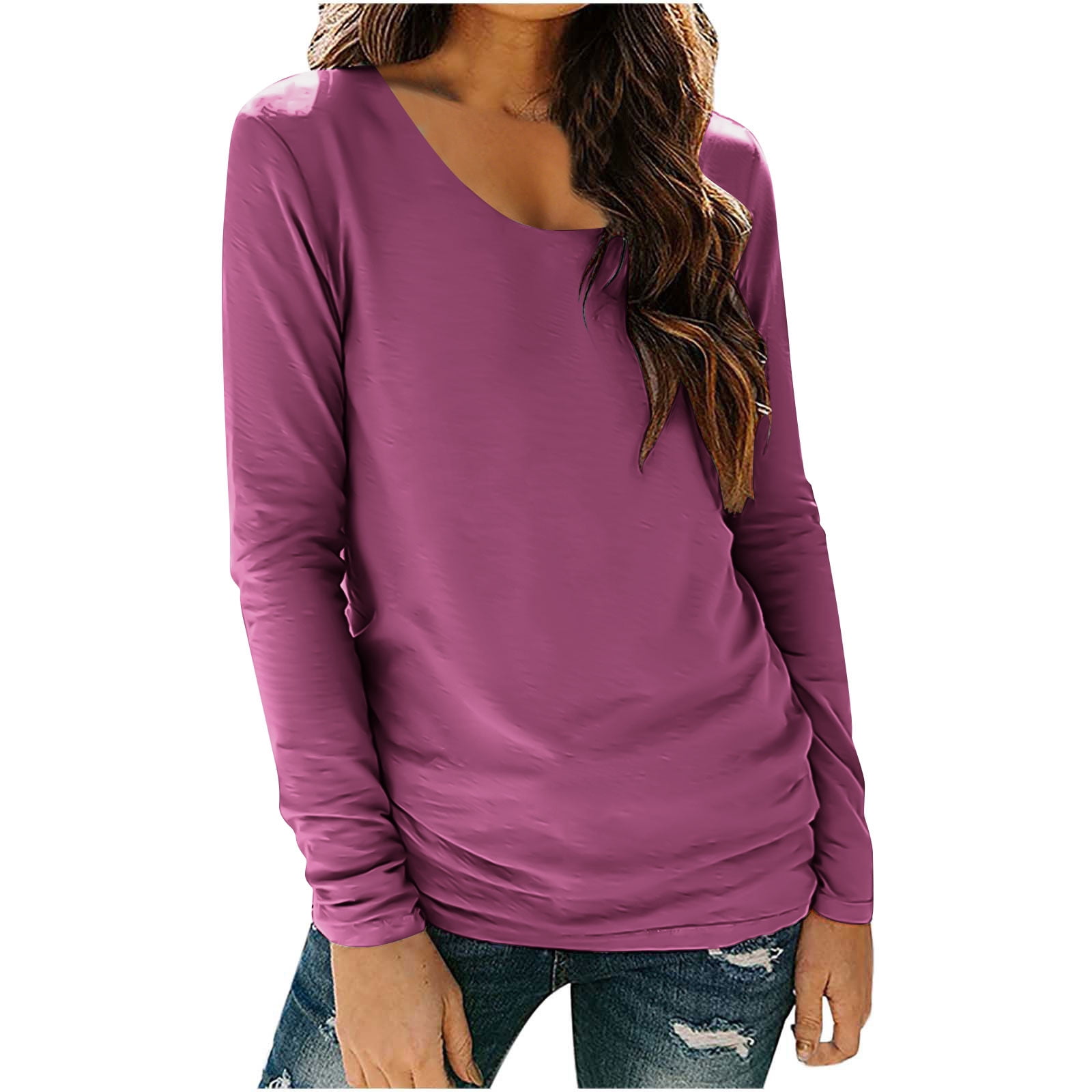 lmcalzta Womens Long Sleeve Tops Crewneck Workout Casual Athletic T ...