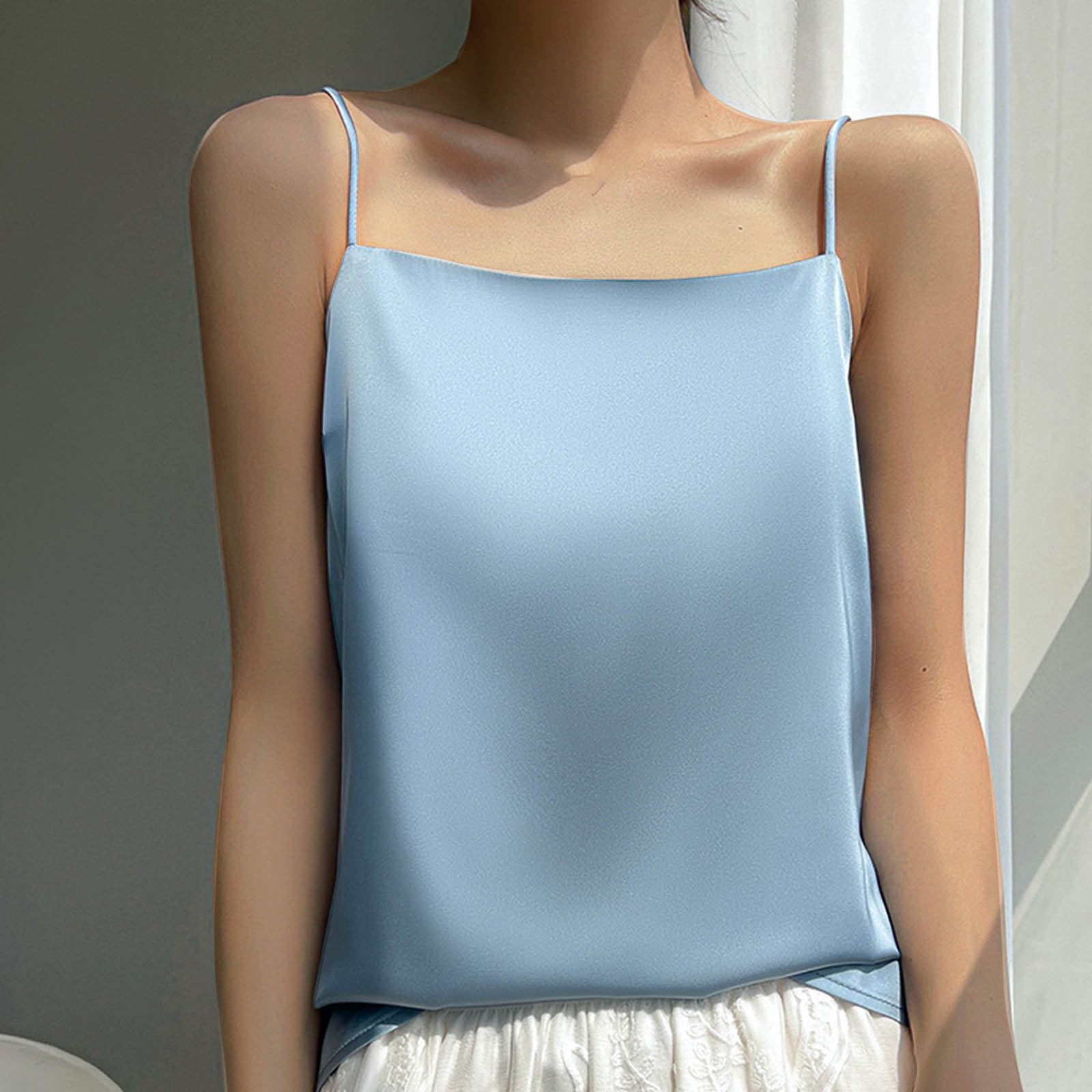 lmcalzta Womens Satin Silk Camisole Tops Summer Spaghetti Strap Shirts ...
