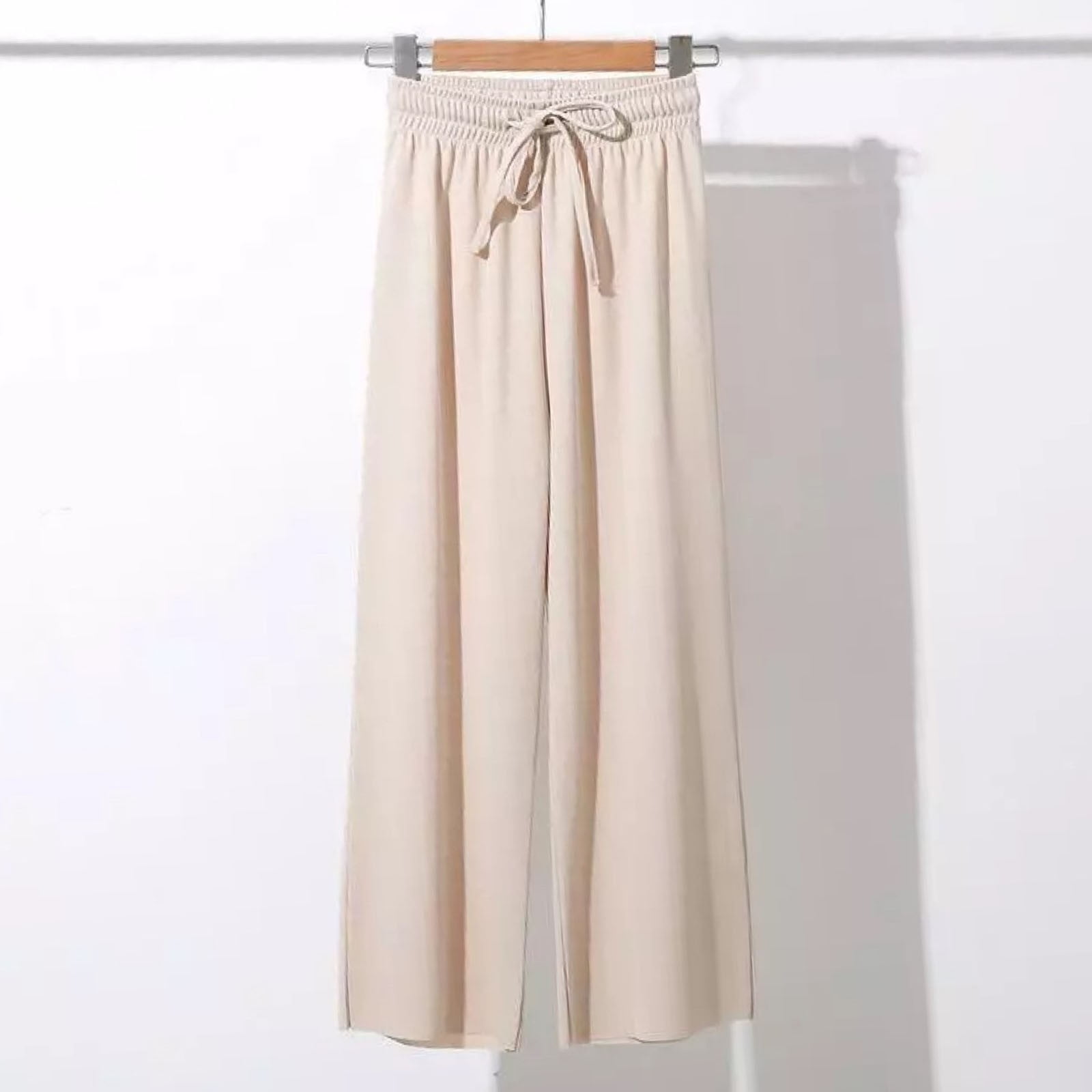 lmcalzta Womens Wide Leg Pants Drawstring Elastic Waisted Loose Casual ...