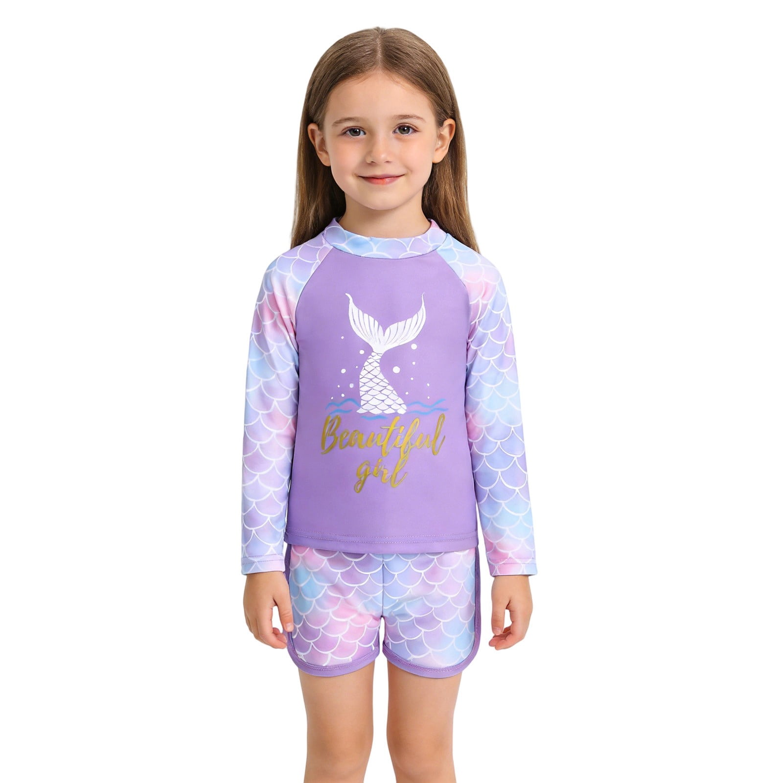 lnmuld 2 Piece Girls Long Sleeve Rash Guard Set Scale Print Bikini ...