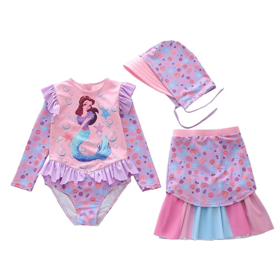 lnmuld 3 Piece Girls Scale Print Long Sleeve Sun Swimwear Set - Flounce ...