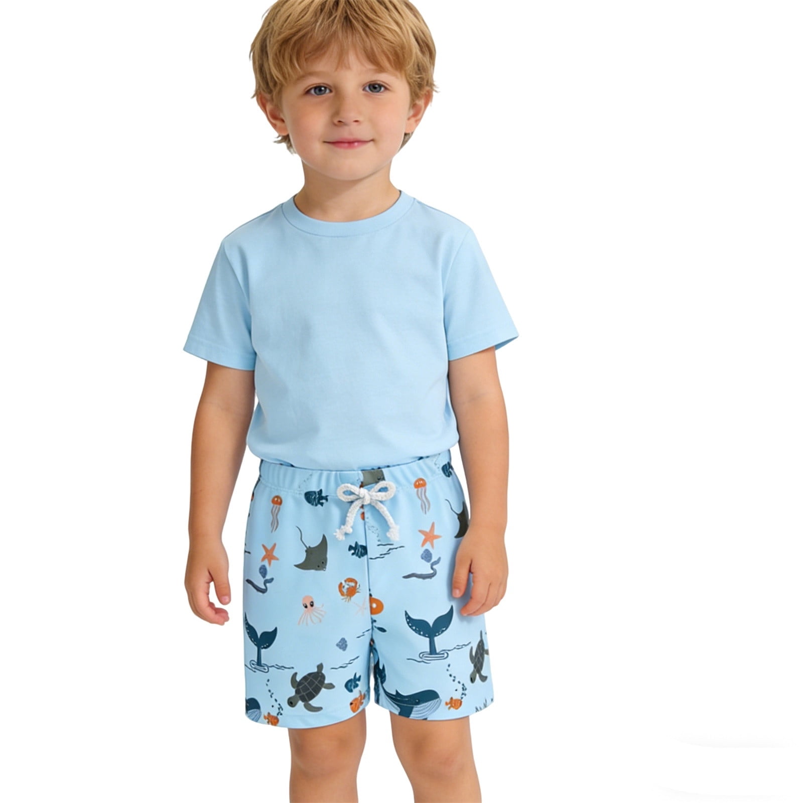 lnmuld Boys Swimsuit Swim Trunks Featuring Ocean Animal and Plaid Print ...