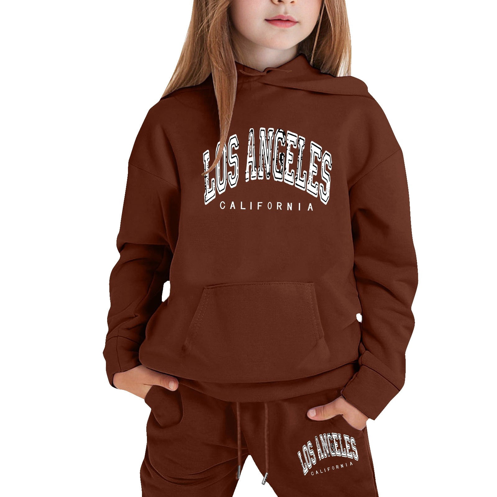 lnmuld Girls 2 Piece Outfits Stylish Winter Casual Wear Printed Hooded ...