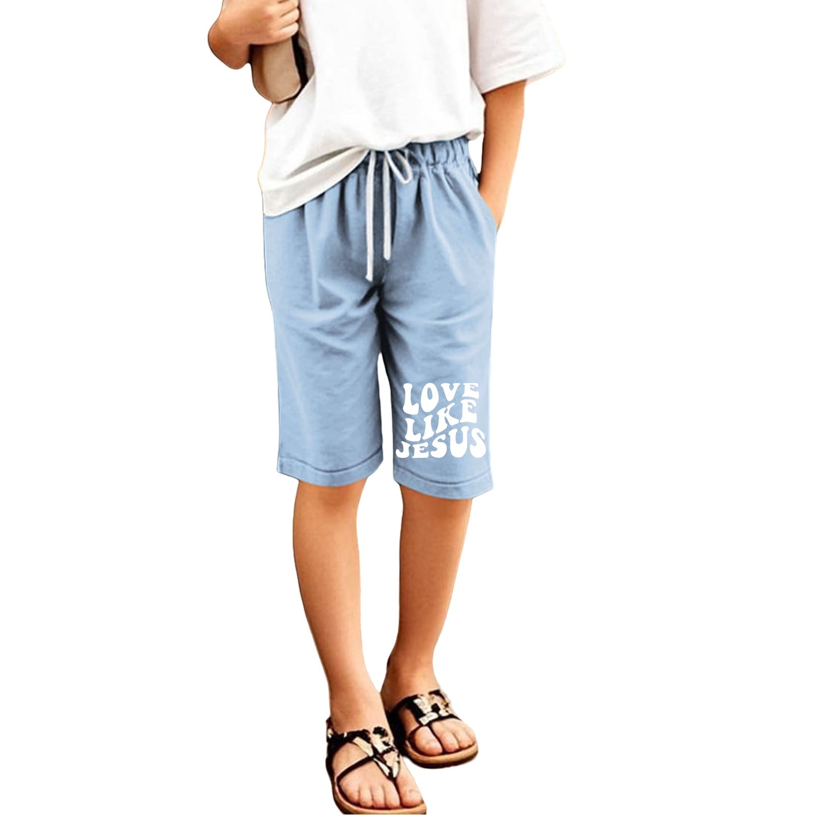 lnmuld Girls Casual Solid Color Shorts - Elastic Waist, Side Pockets ...