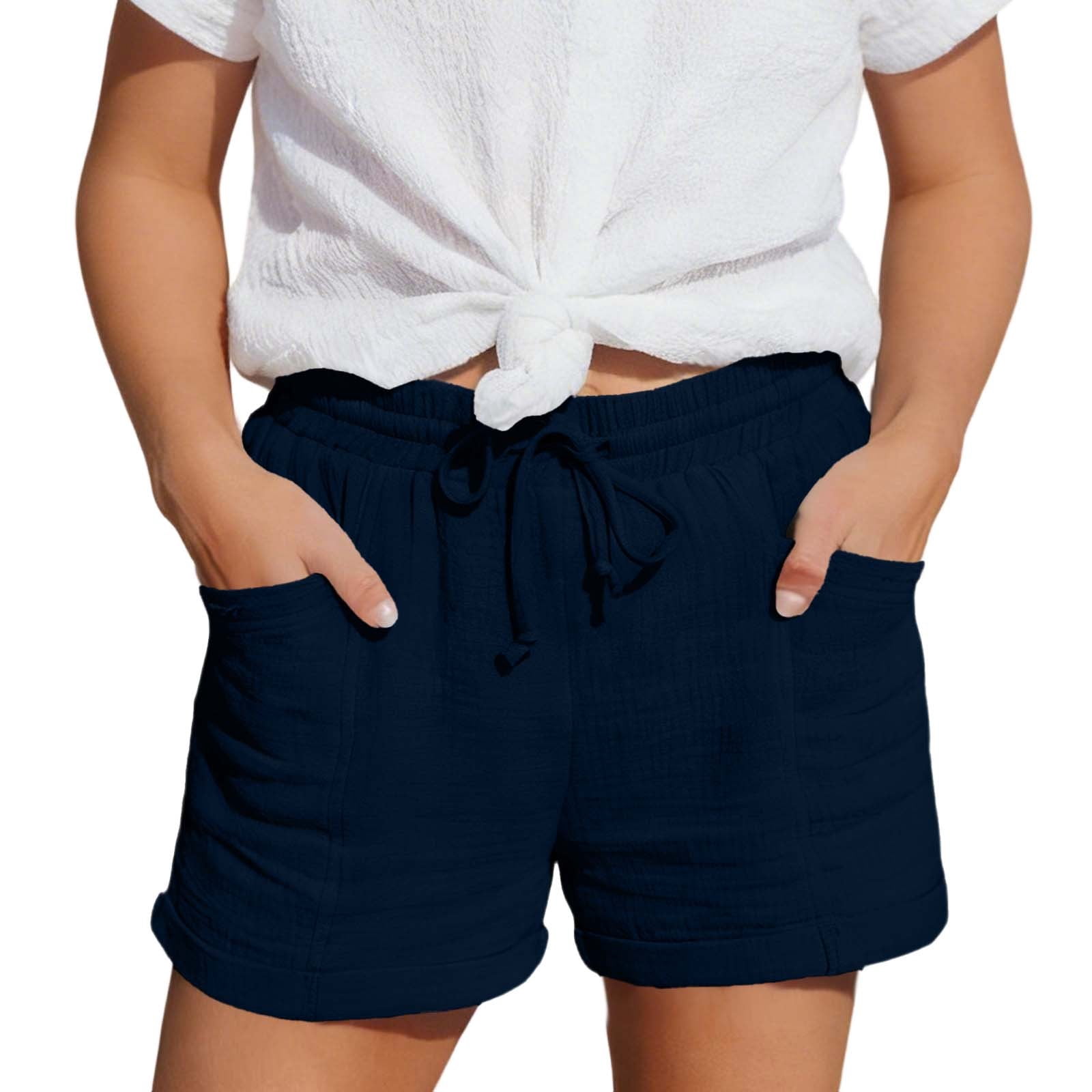 lnmuld Girls High Waist Drawstring Crinkle Gauze Roll Casual Daily ...
