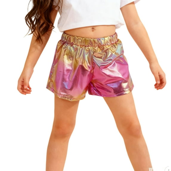 lnmuld Girls Shorts Stage Performance Dance Wear Glitter Shiny Metallic ...