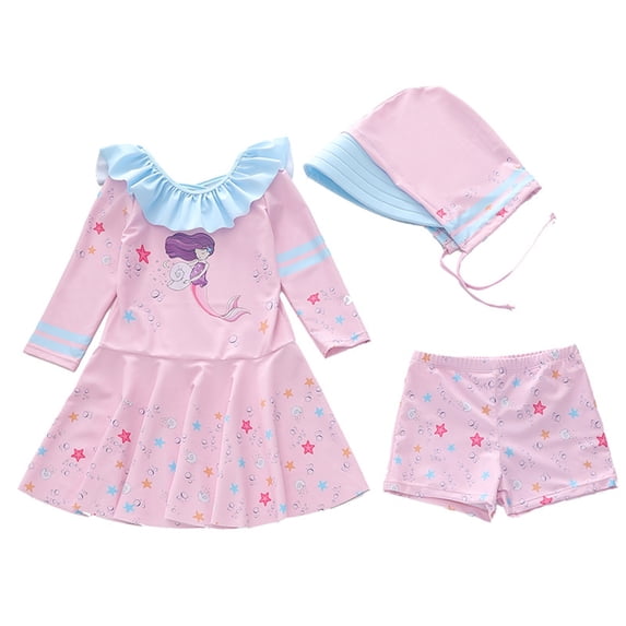 lnmuld Girls Swimsuit Fashionable Long Sleeve Dress Style Swimsuit for ...