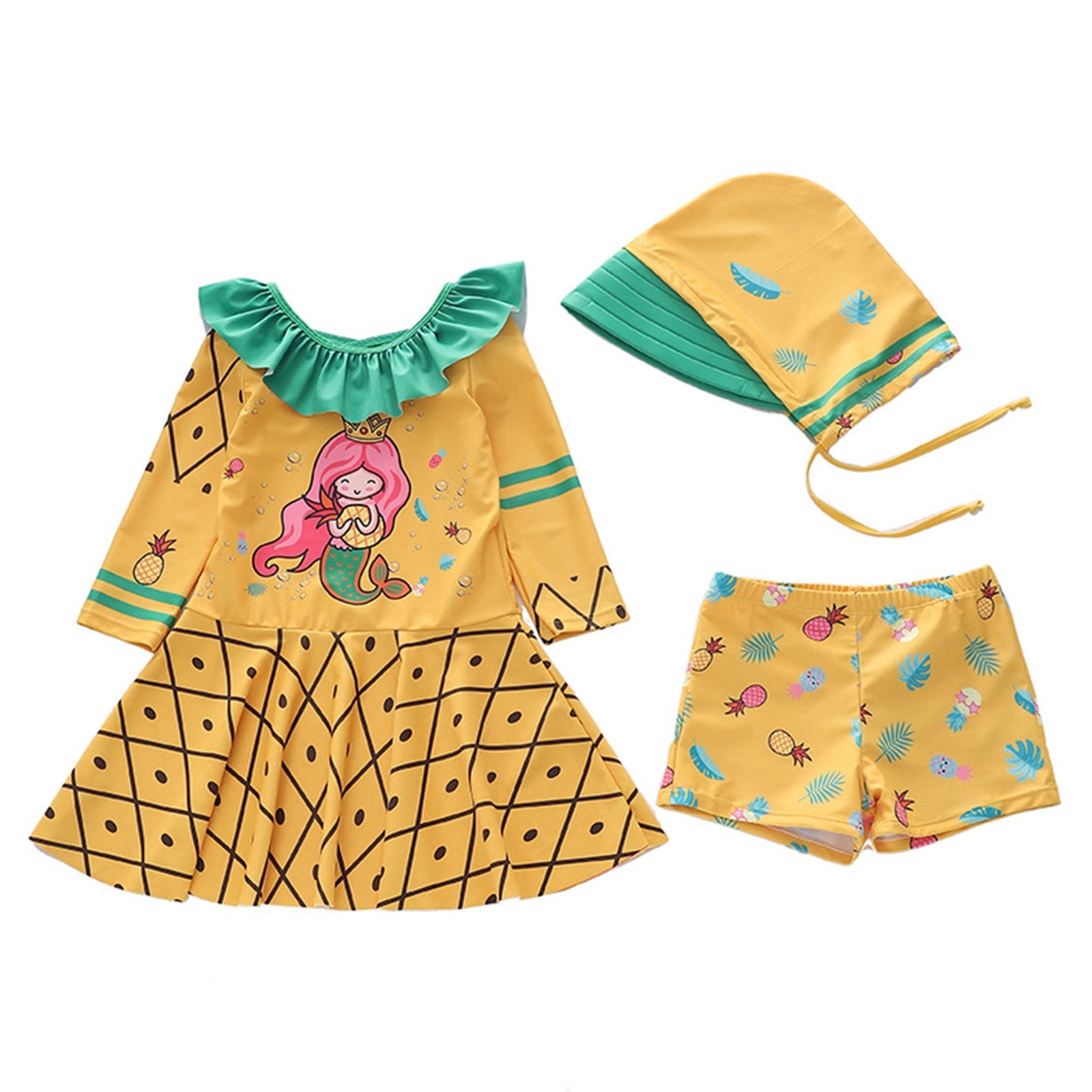 lnmuld Girls Swimsuit Fashionable Long Sleeve Dress Style Swimsuit for ...