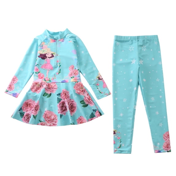 lnmuld Girls Two Piece Long Sleeve Rash Guard Swim Set with Matching ...