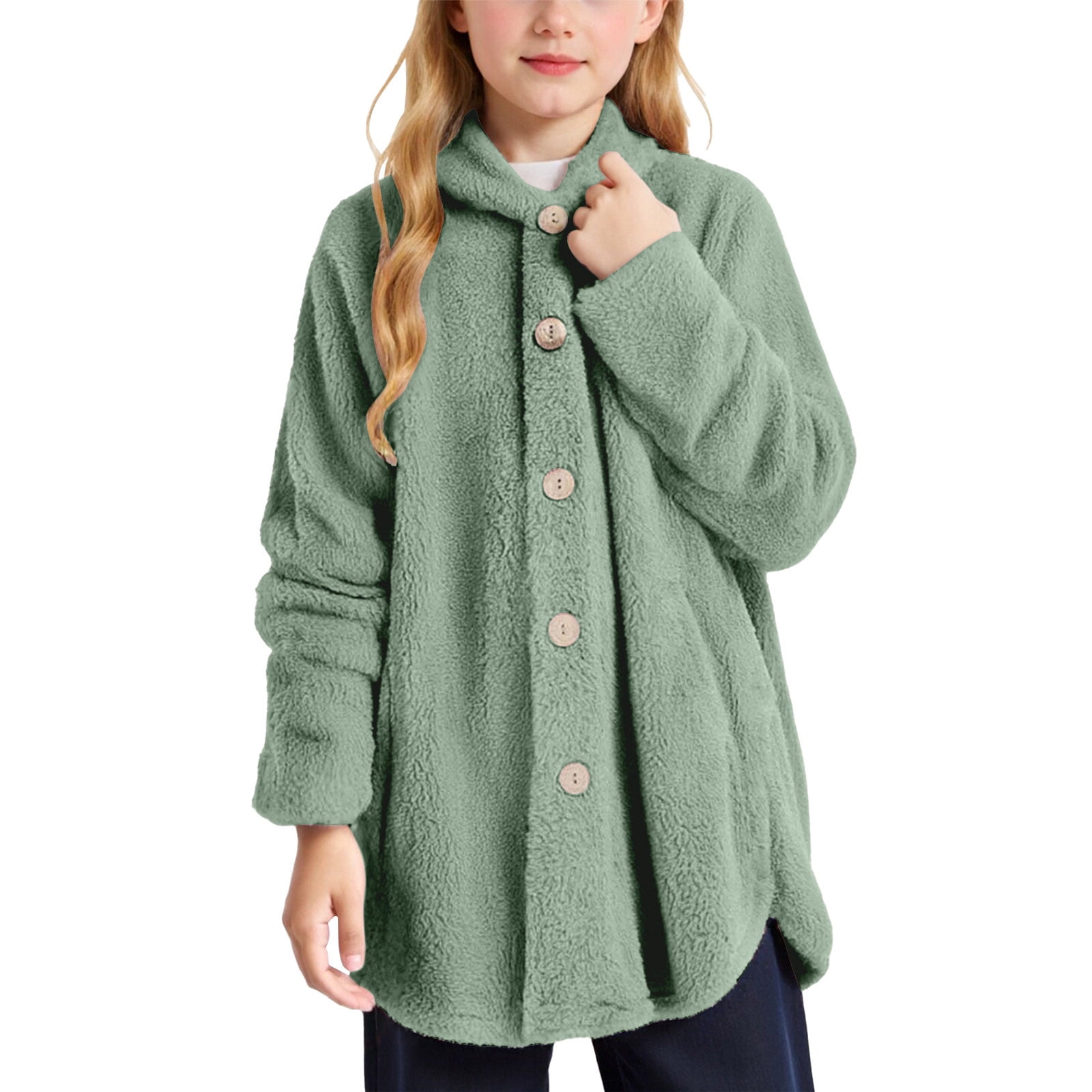 lnmuld Girls Winter Coat Girls Jacket Solid Color Cozy Winter Outerwear ...