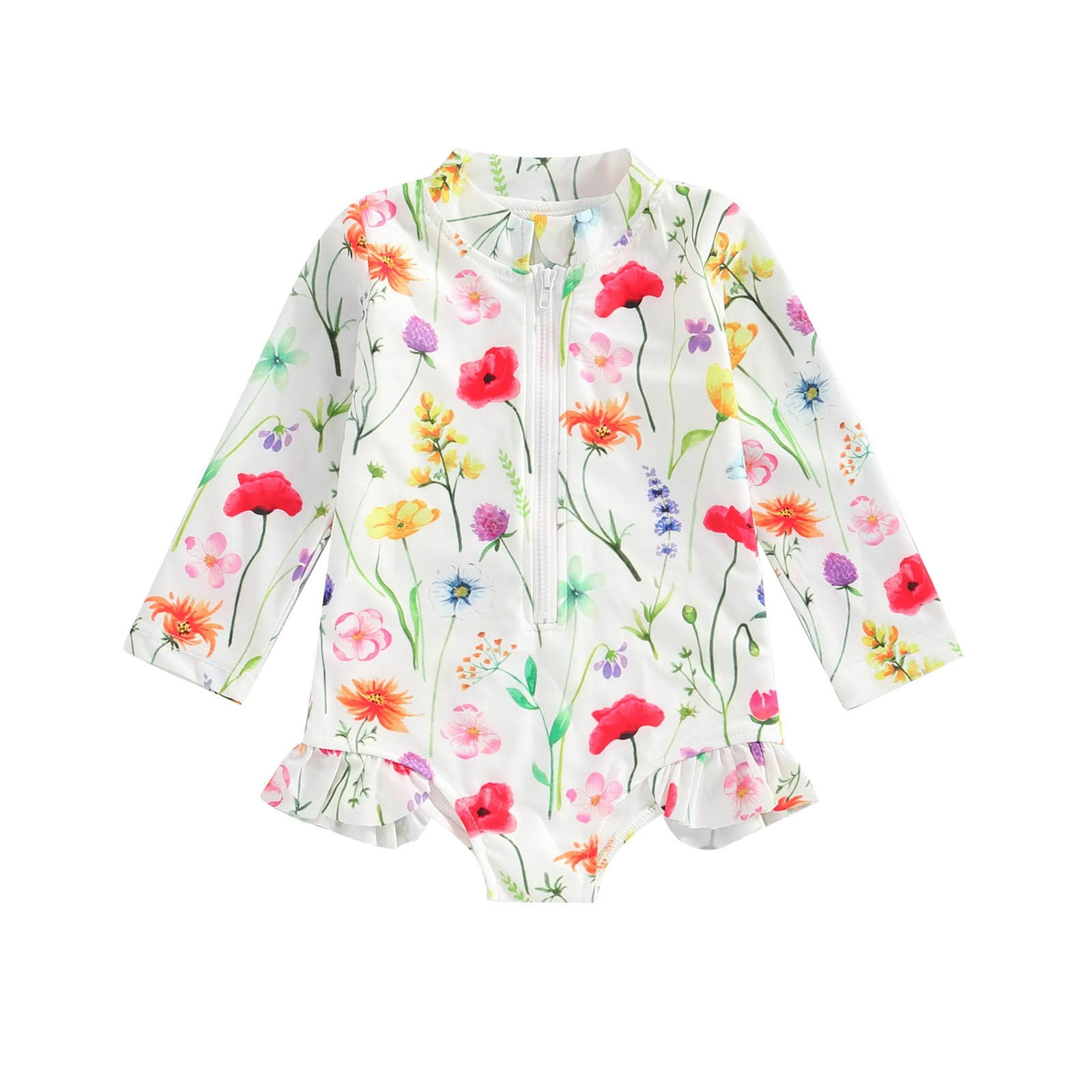lnmuld Kids Swimsuits Girls' Long Sleeve Floral Print Full Zip Swimsuit ...