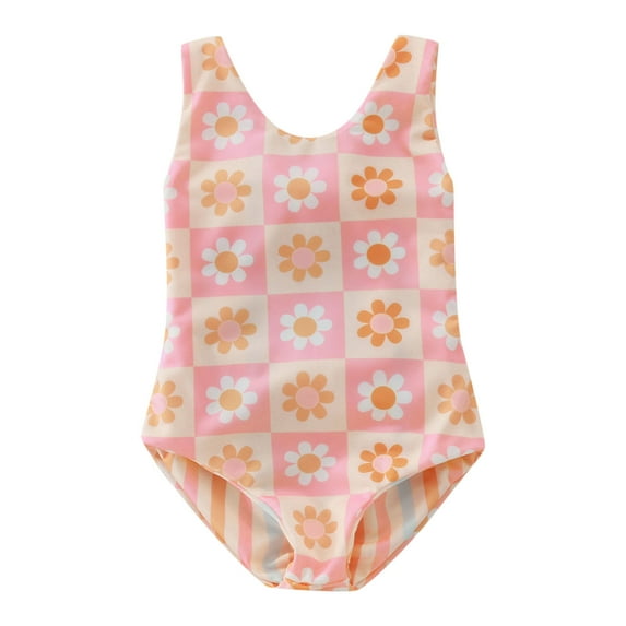 lnmuld One Piece Swimsuit Kids Swimsuits Summer Floral Print Lacing ...