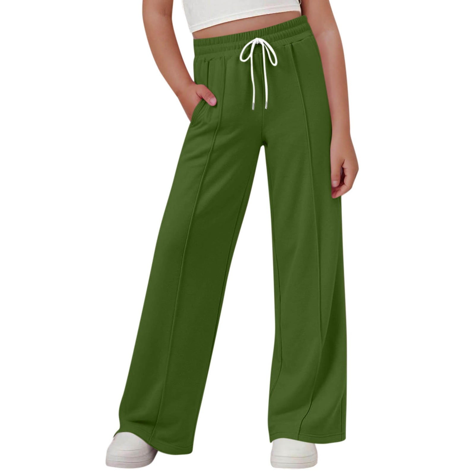 lnmuld Snow Pants Girls Solid Color Elastic Waist Wide Leg Casual ...