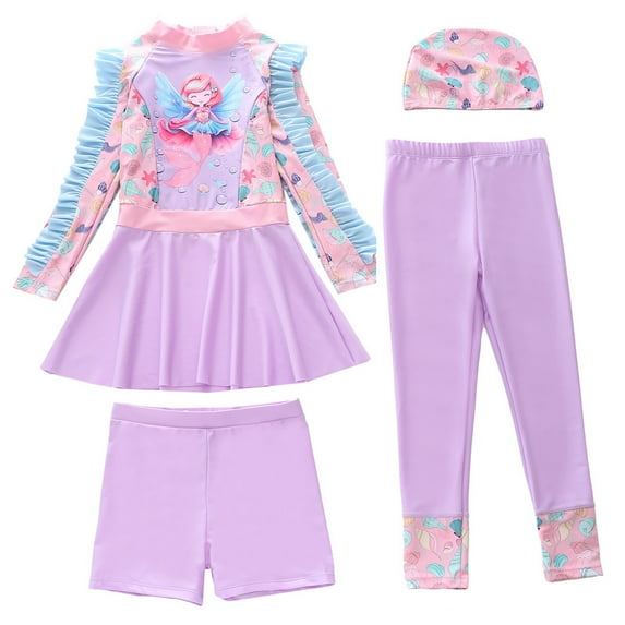 lnmuld Toddler, Kids & Youth Girls UPF 50+ Long Sleeve 2 Piece Rash ...