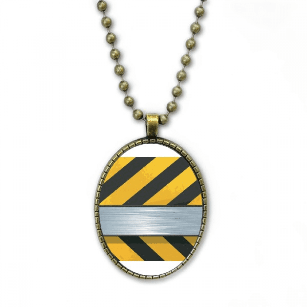 logo black and yellow strips necklace vintage chain bead pendant ...