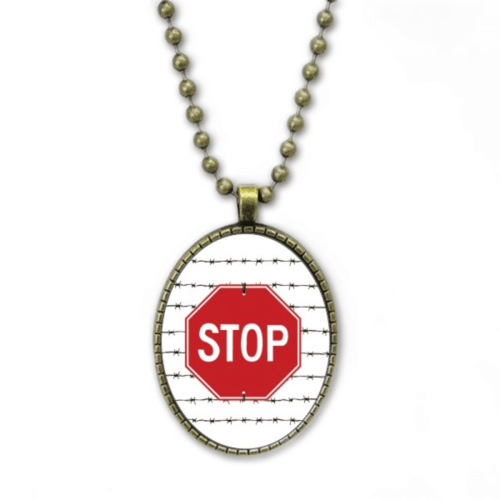 logo no entry art deco fashion necklace vintage chain bead pendant ...