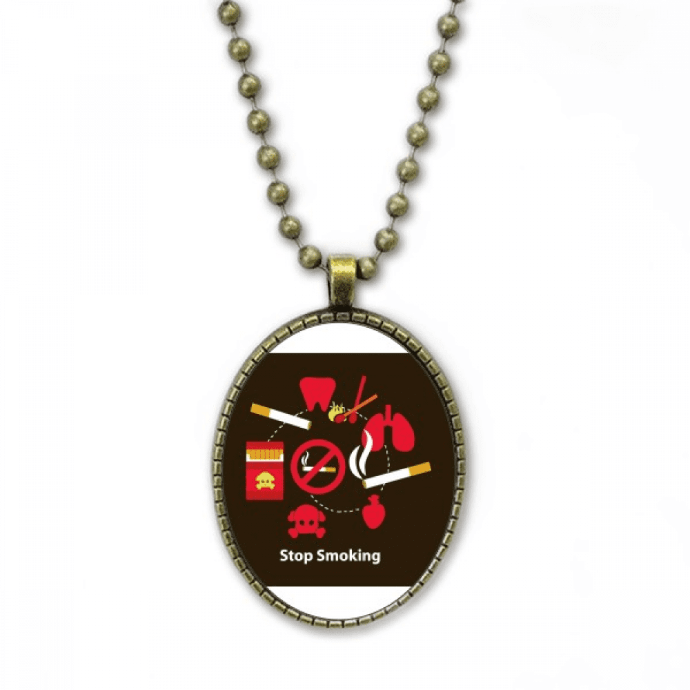 logo stop smoking art deco fashion necklace vintage chain bead pendant ...