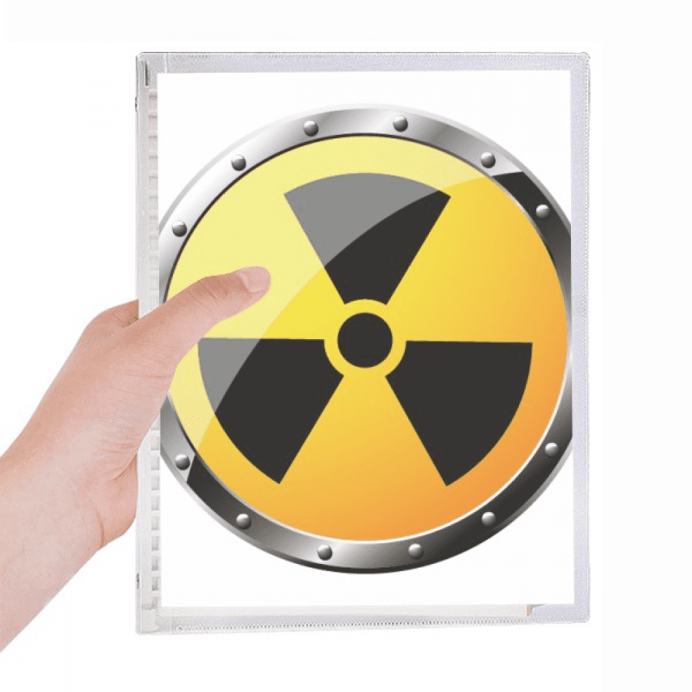 logo yellow background radioactive substances warning notebook loose ...
