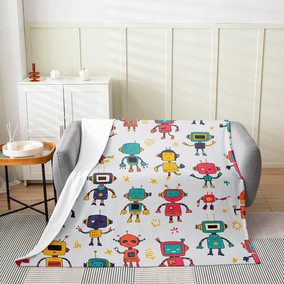 lokua Cute Robot Bed Blanket 40x50,Watercolor Robot Fleece Blanket ...