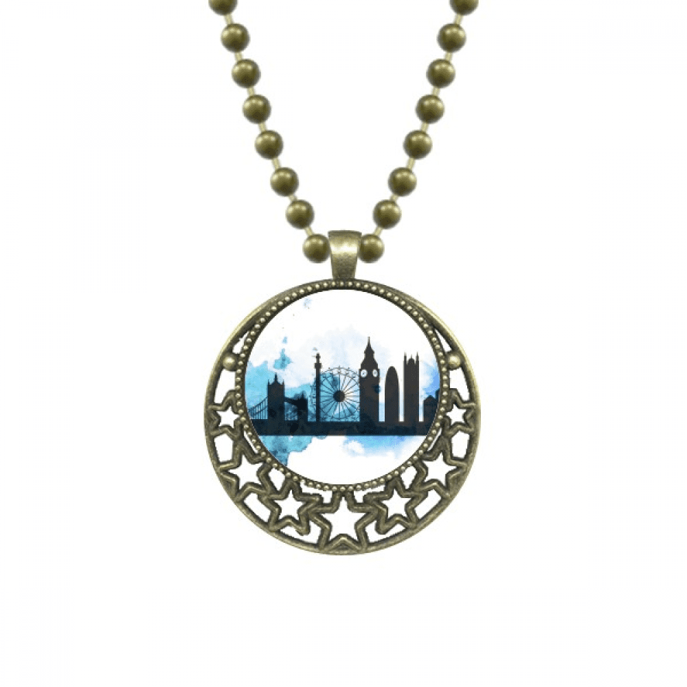 london tower bridge outline england pendant star necklmoon chain ...