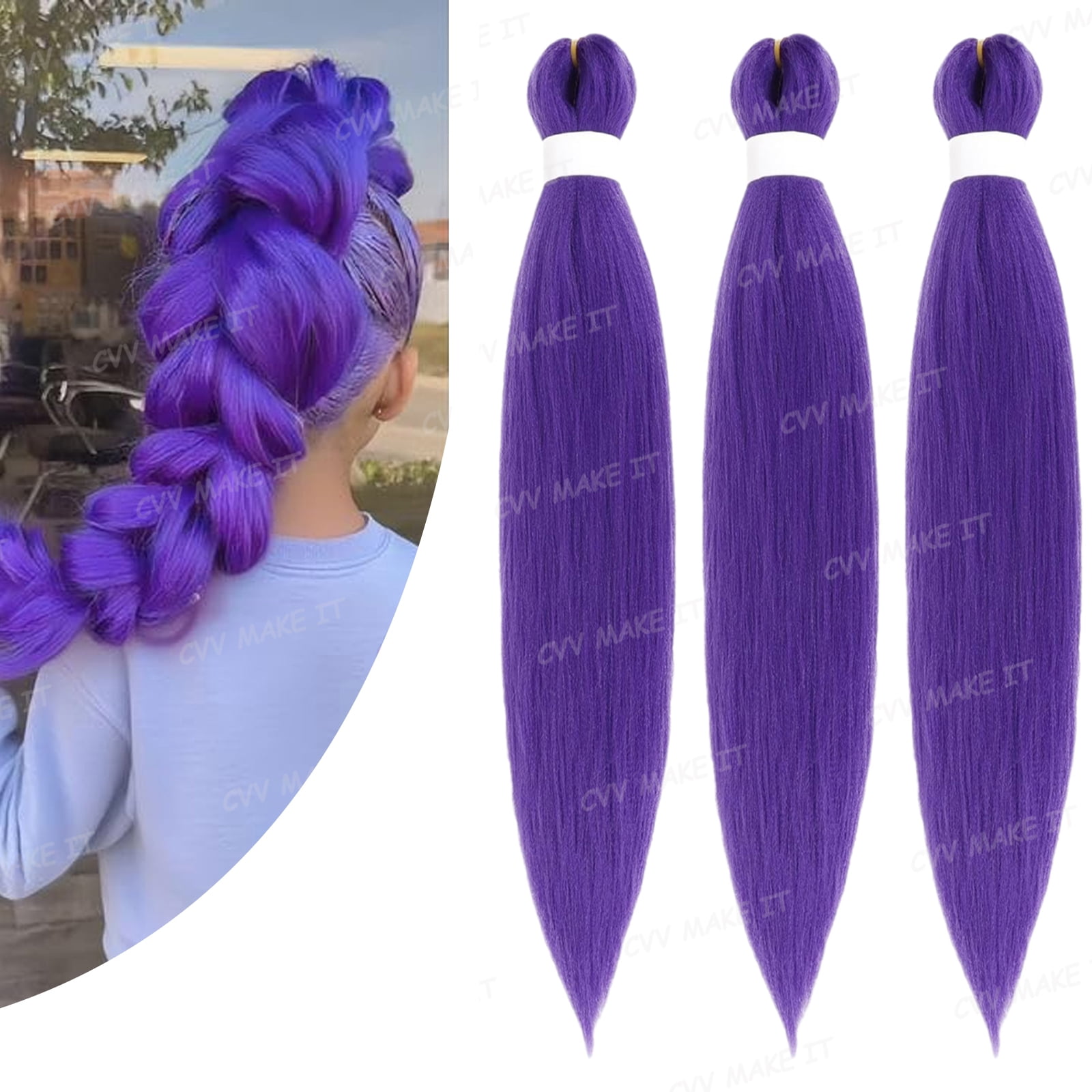 long Purple Braiding Hair Pre stretched Synthetic Hair Extensions for ...