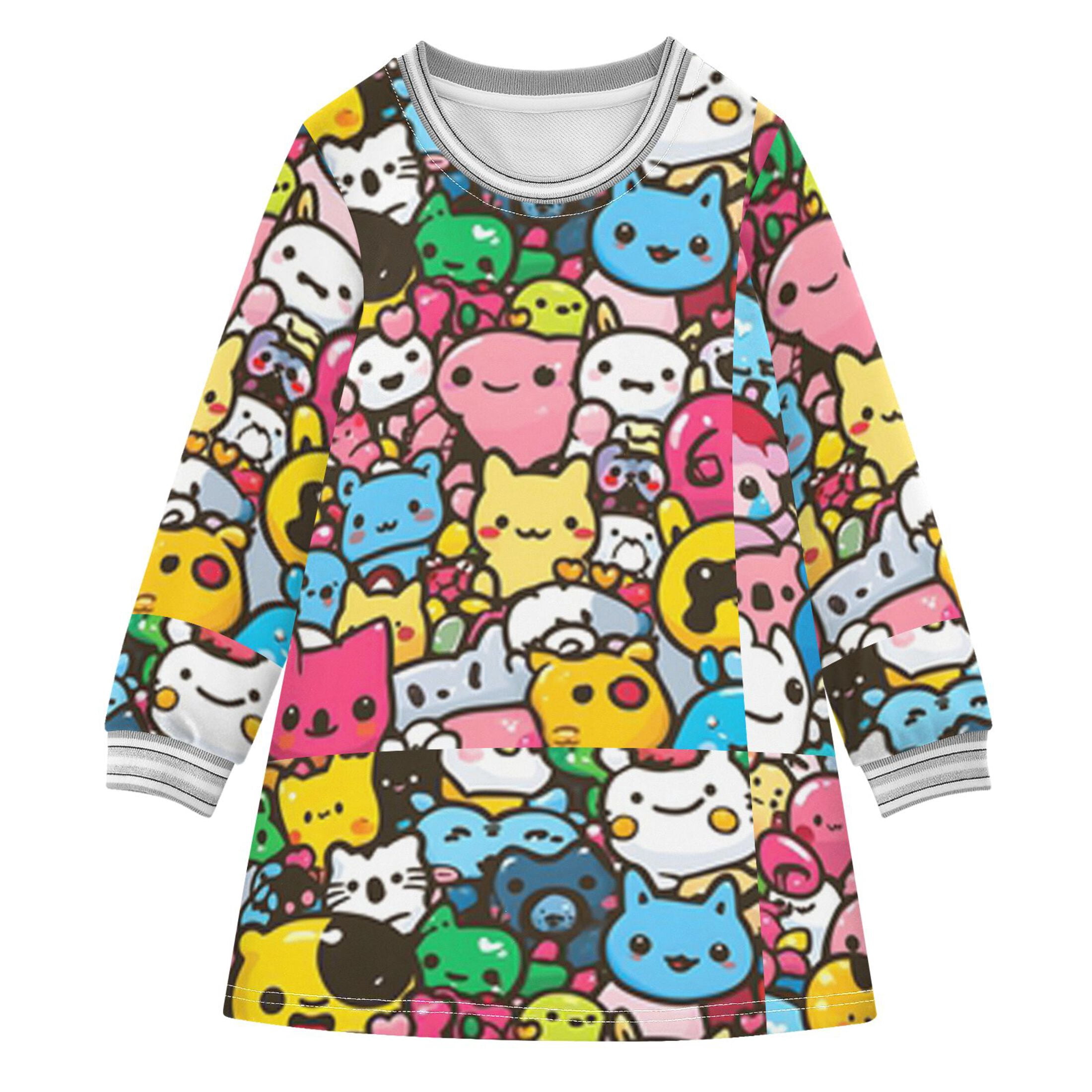 long-sleeved dress Cute Cartoon Characters A-line dress with ribbed ...