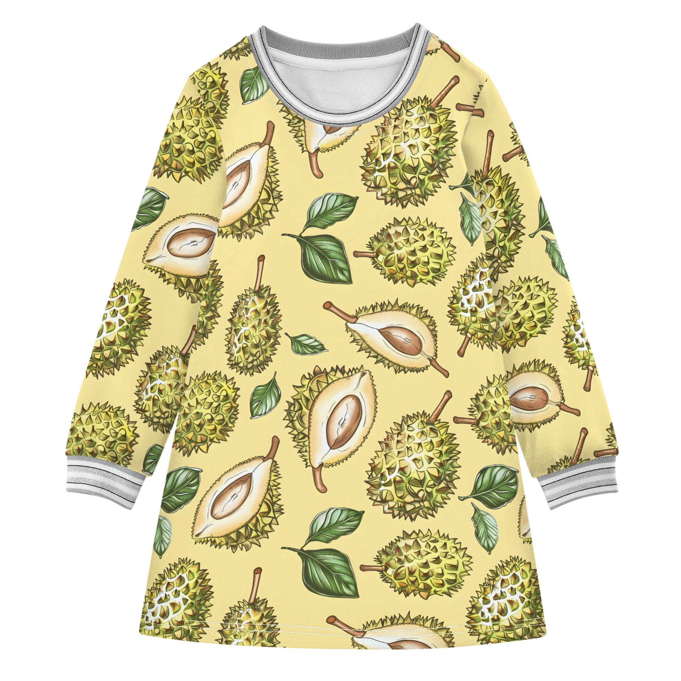 long-sleeved dress Durian and Leaves A-line dress with ribbed cuffs ...