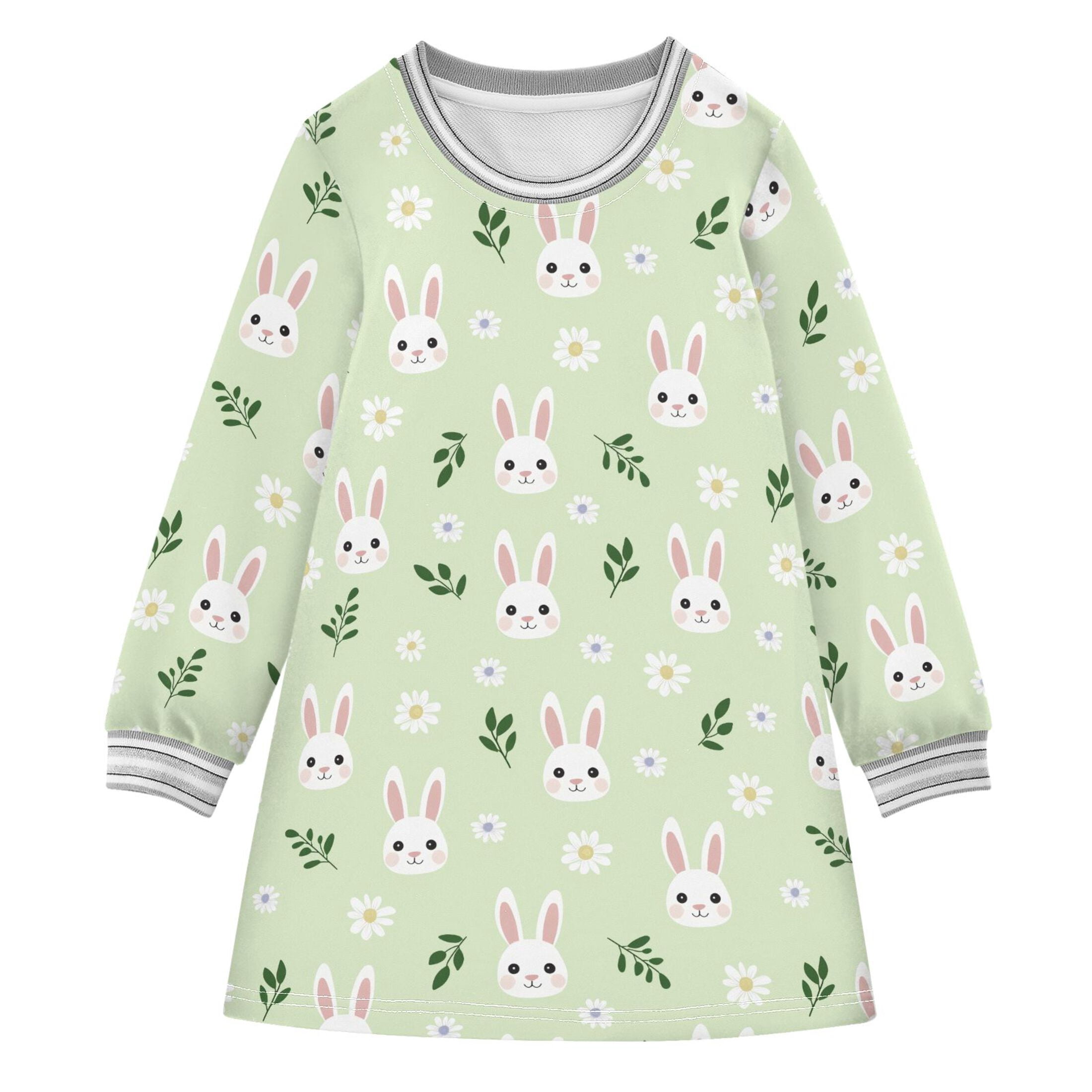 long-sleeved dress Rabbit Face Flower A-line dress with ribbed cuffs ...