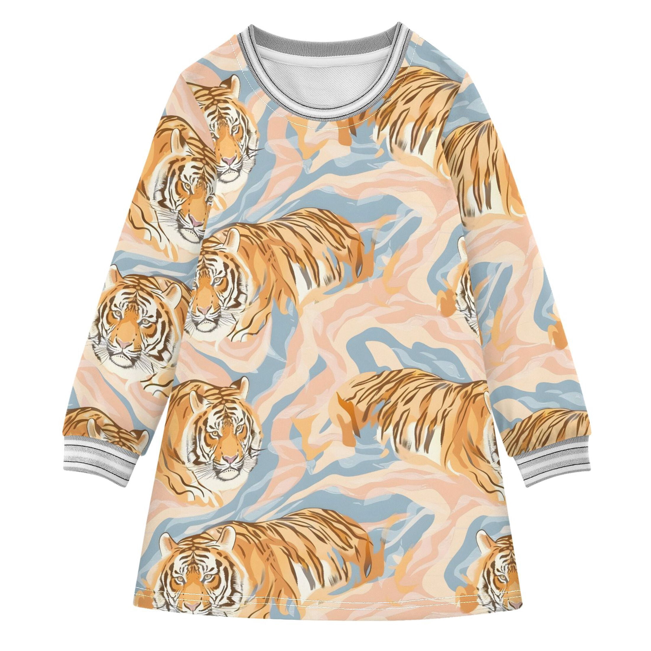 long-sleeved dress Tiger A-line dress with ribbed cuffs Soft and ...
