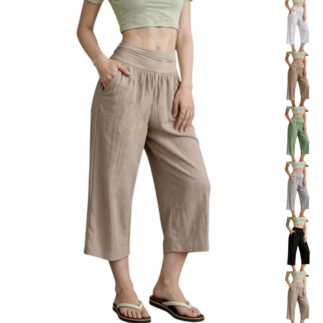 longantii Gaucho Pants for Women Plus Size Wide Leg Cropped Fold Over ...