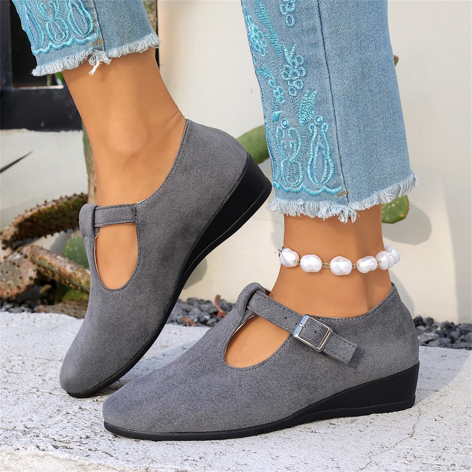 longantii Womens Mary Jane Shoes Slip on Dressy Ballet Shoes for Women ...