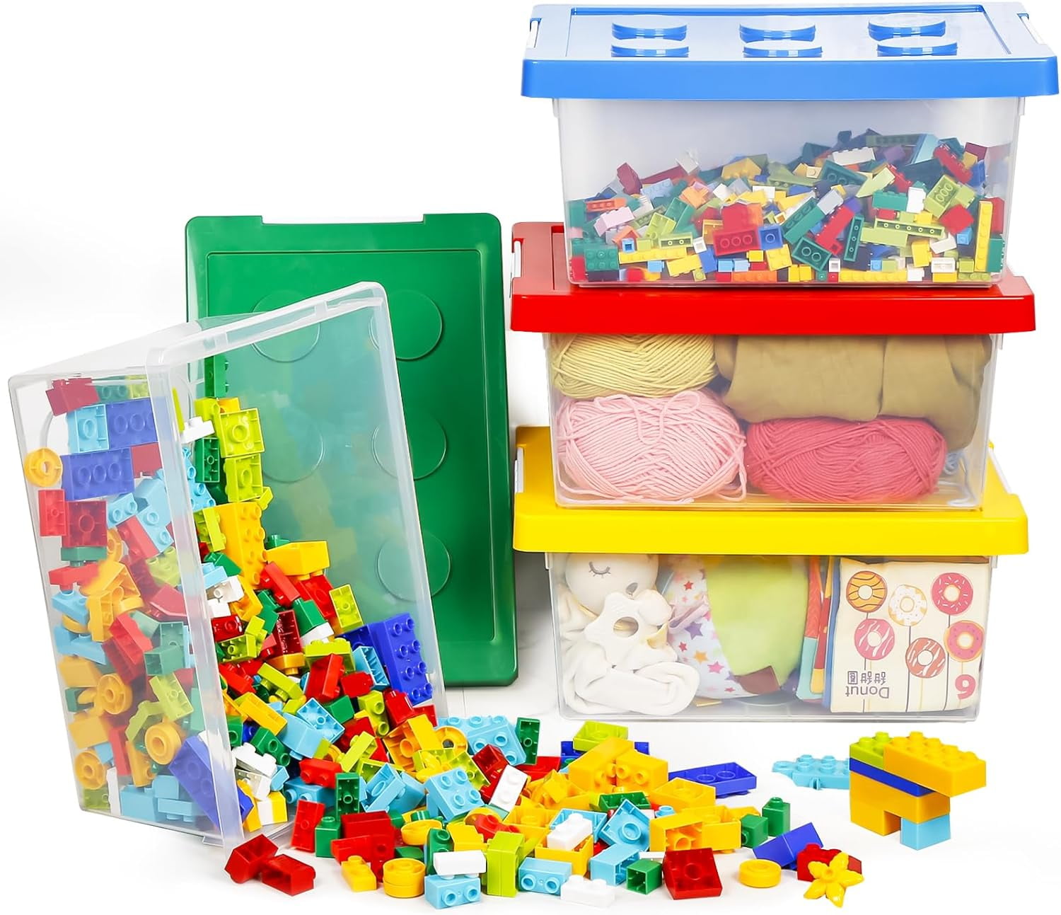 loobuu Plastic Storage Bins with Lids - Stackable Toy Storage Organizer ...