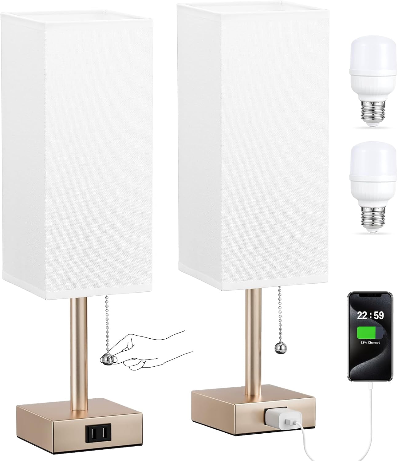 lopnmbvj Bedside Lamps for Bedroom - Small Rectangular Nightstand Lamp ...