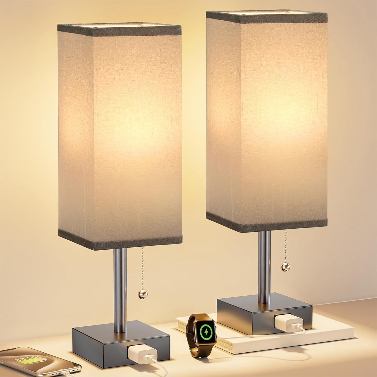 CTGUVBHKN Bedside Lamps for Bedroom - Small Rectangular Nightstand Lamp ...