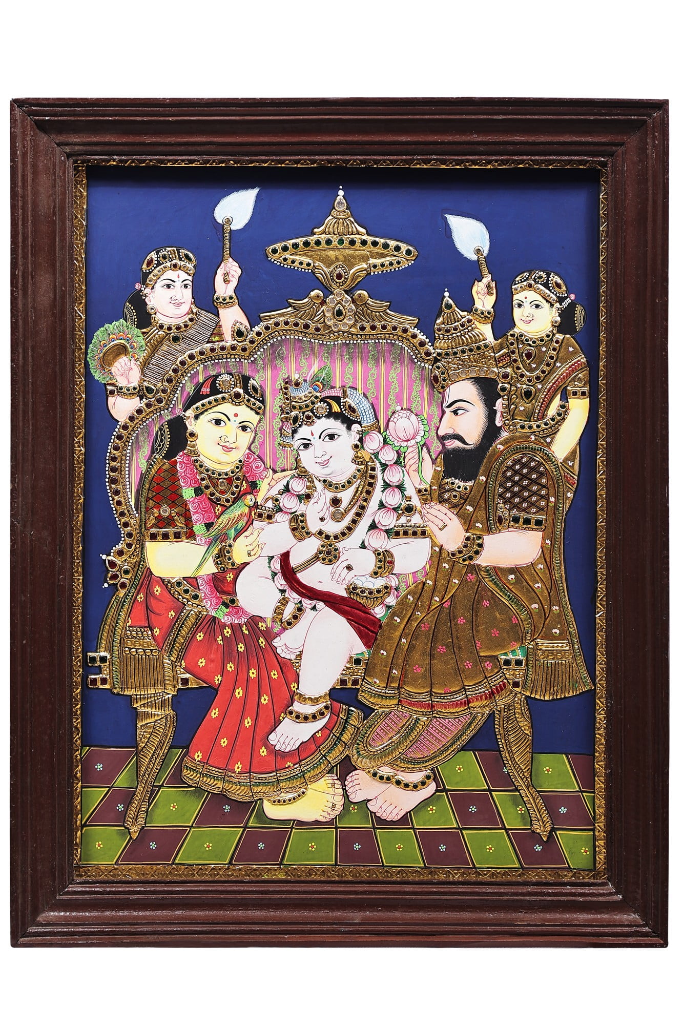 lord Krishna with Nanda and Yashoda Tanjore Painting | Traditional ...