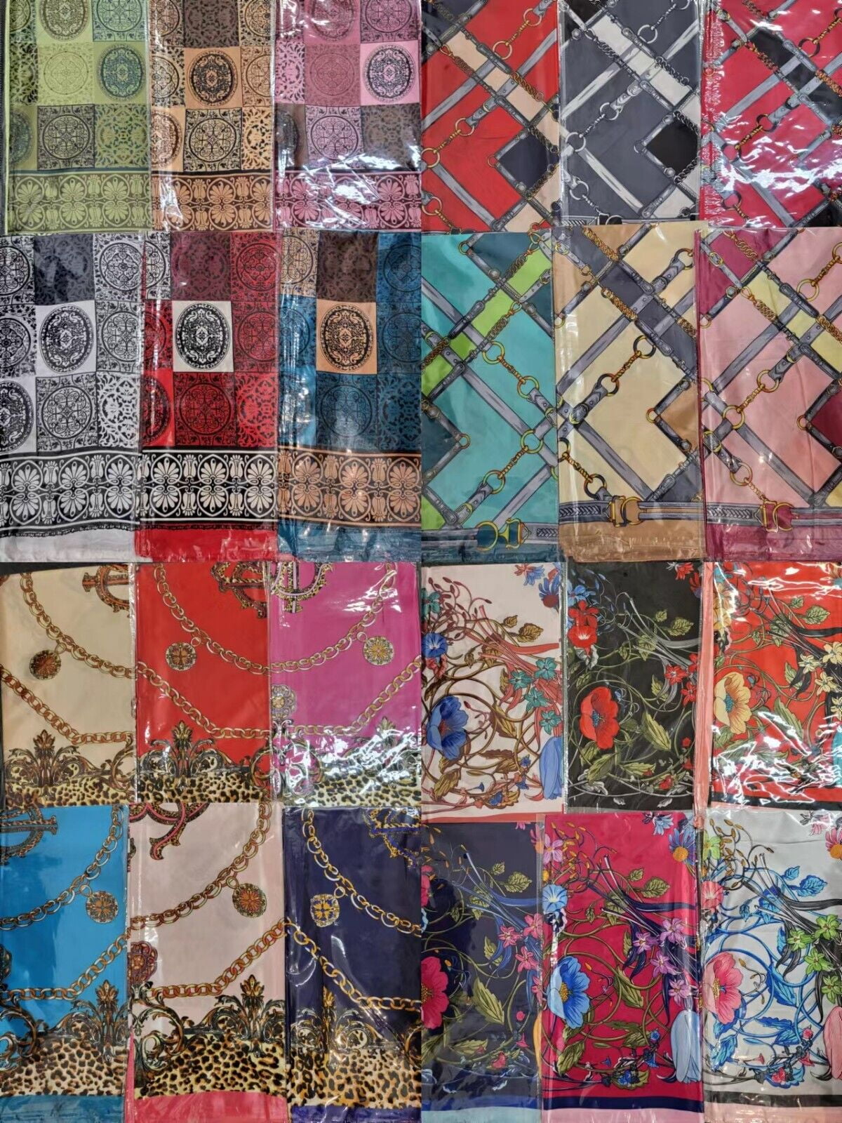 lot of 6 large satin square scarf wholesale bulk floral peony bohemian ...