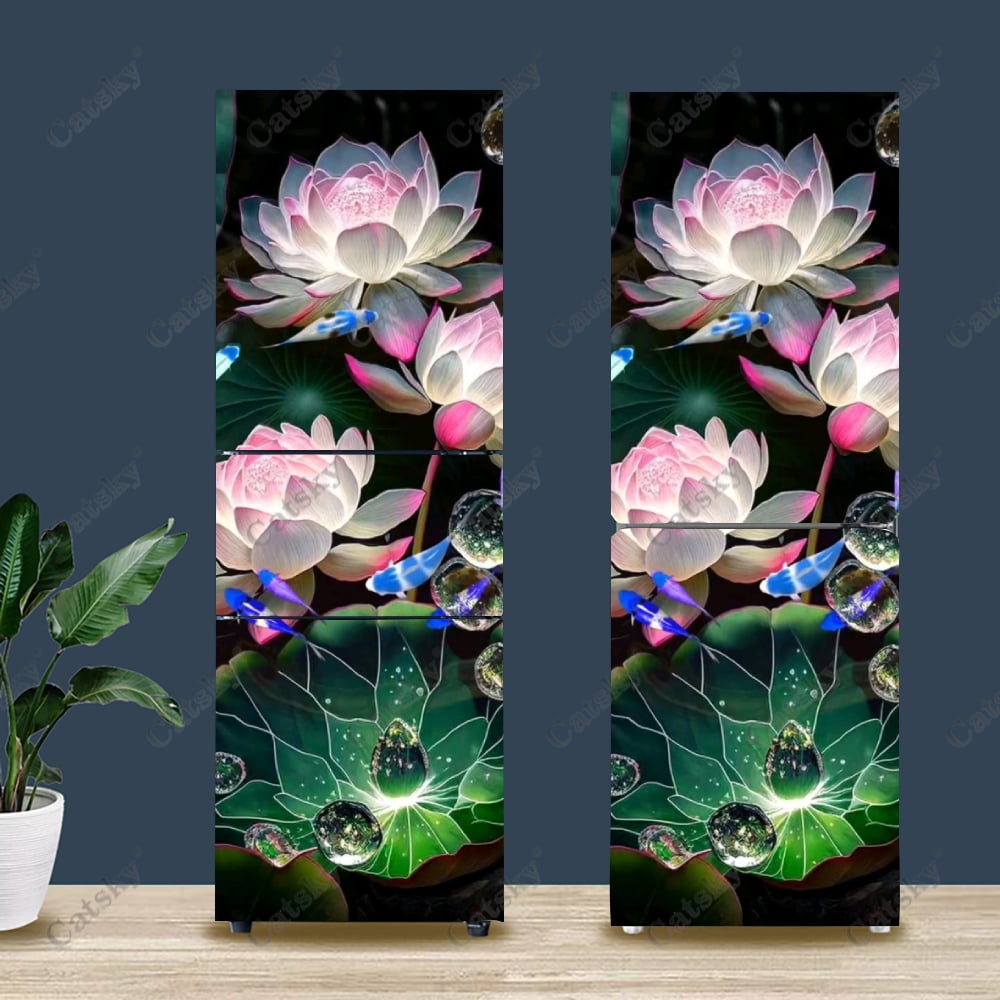 lotus flower Refrigerator Sticker Home Decor Kitchen Mural DIY Wall ...