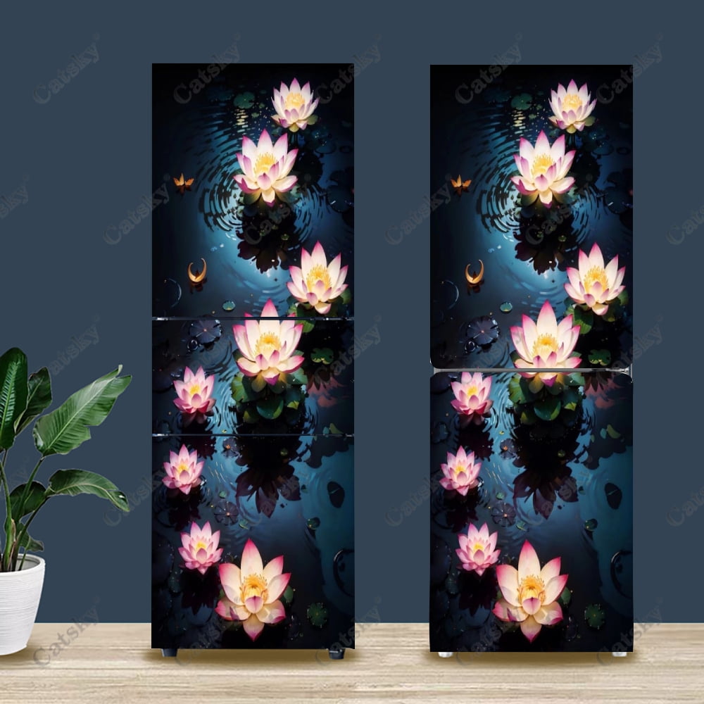 lotus flower Refrigerator Sticker Home Decor Kitchen Mural DIY Wall ...