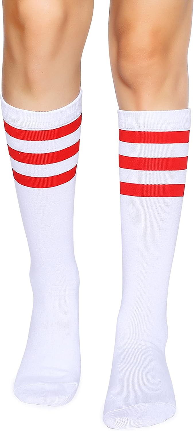 lsaertla Over the Calf Tube Socks Classic Triple Stripes Cotton Retro ...