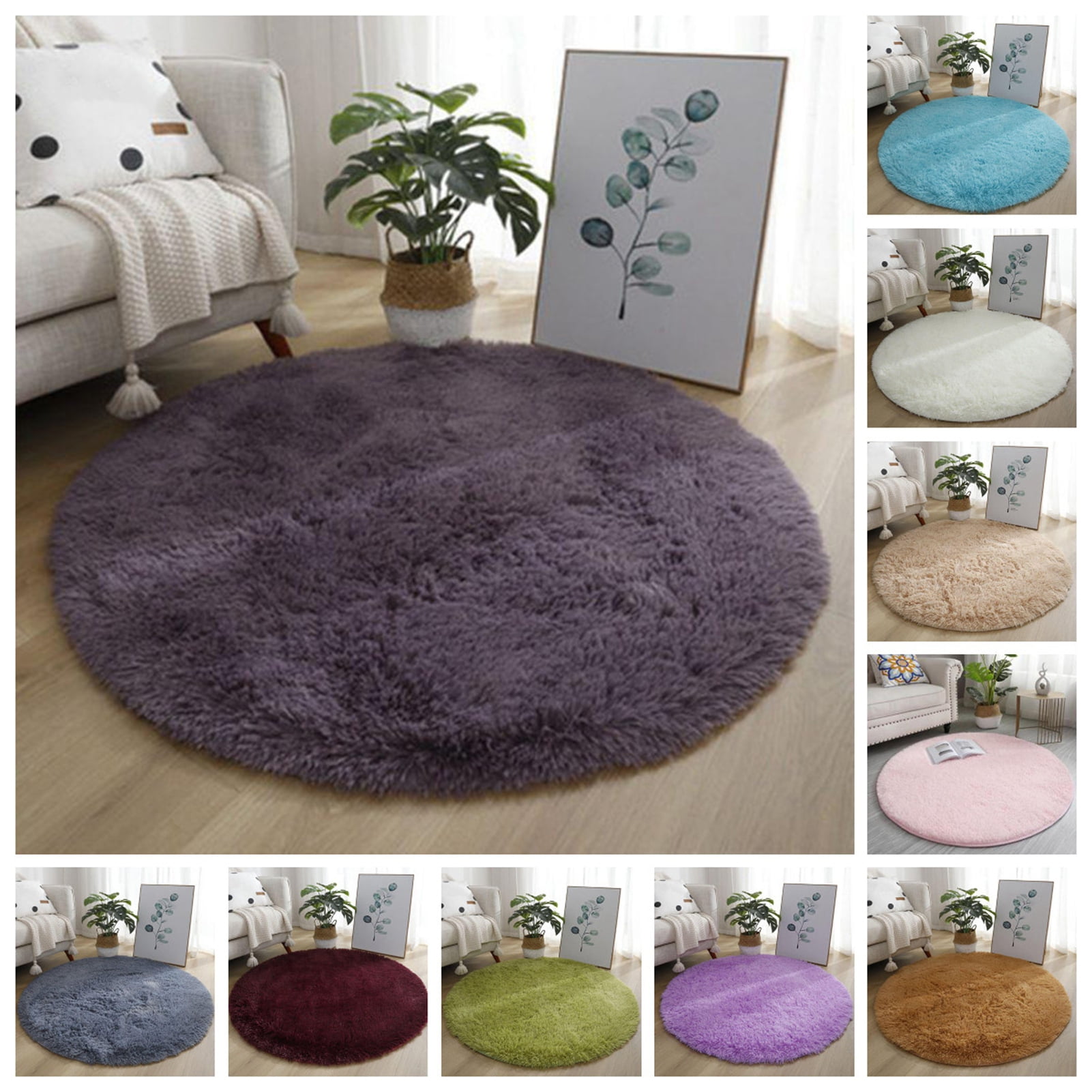 lsiaeian 23.62" Round Faux Fur Rug Fluffy Area Rug for BedroomRound Fur ...