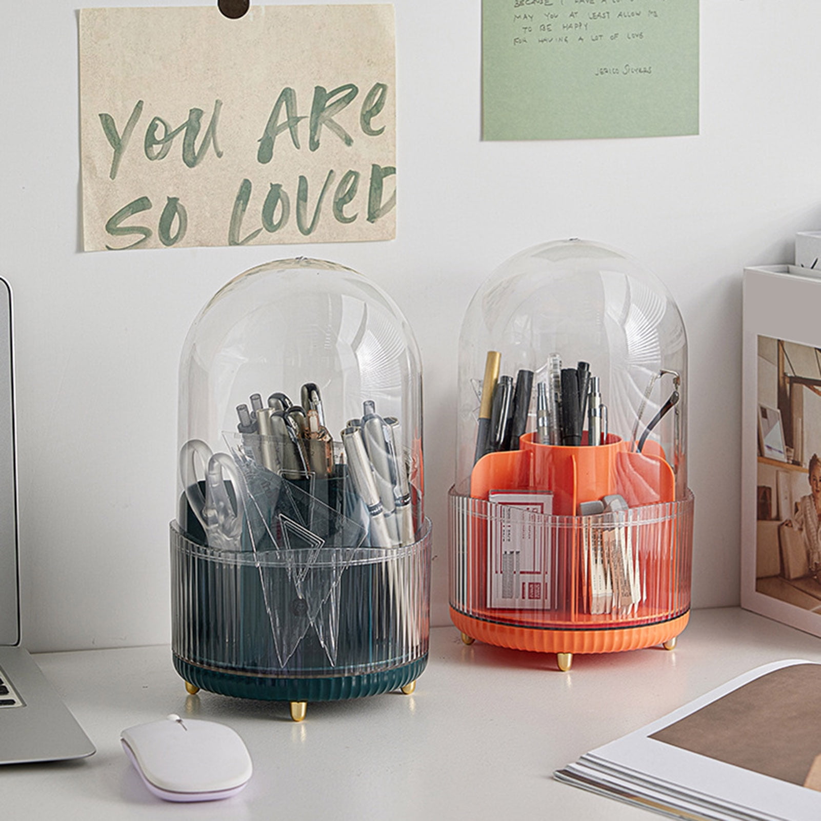 lsiaeian 360° Rotating Makeup Brush Holder with Lid 7-Compartment ...