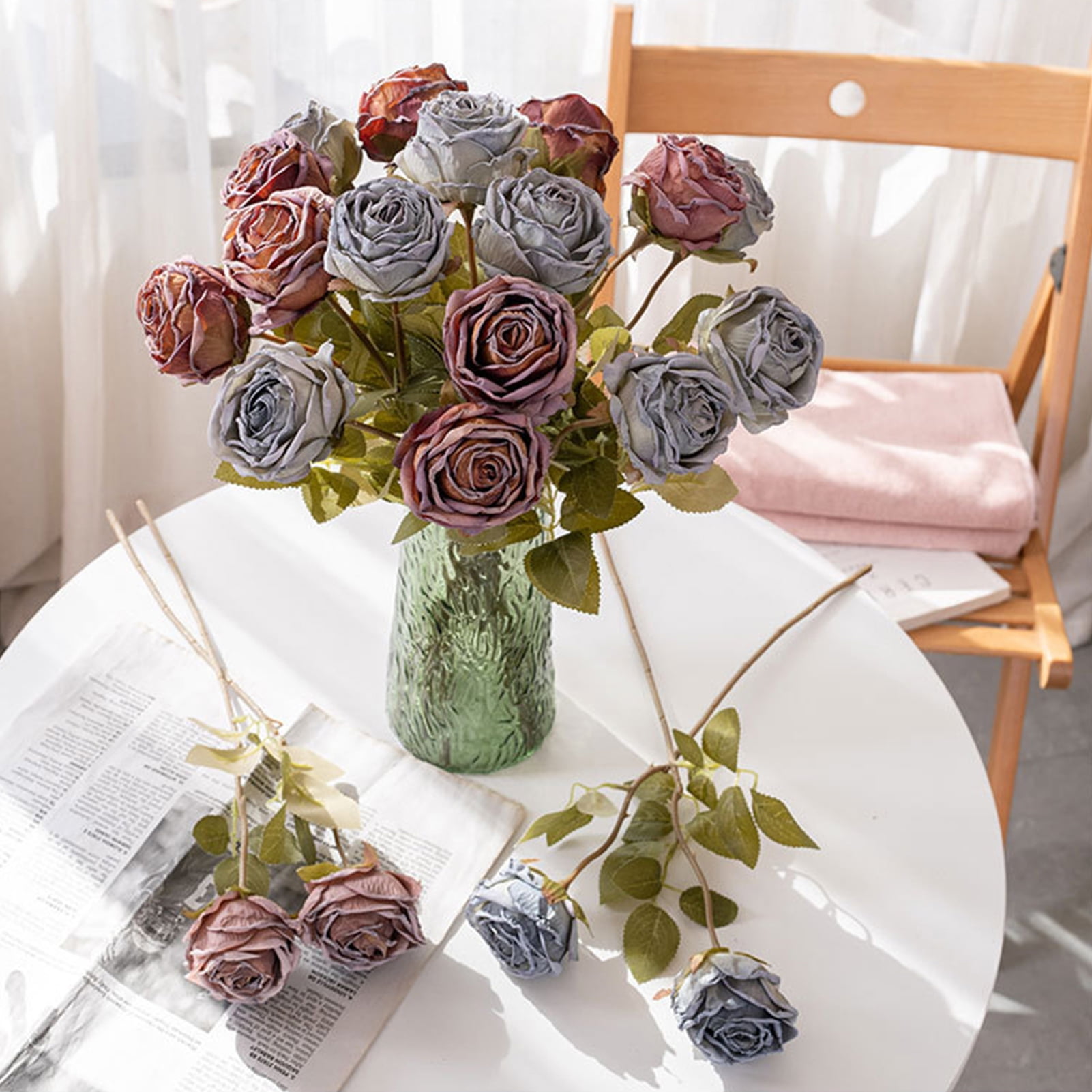 lsiaeian 5Pcs Simulation Rose Realistic Faux Burnt Edge Rose Vibrant ...