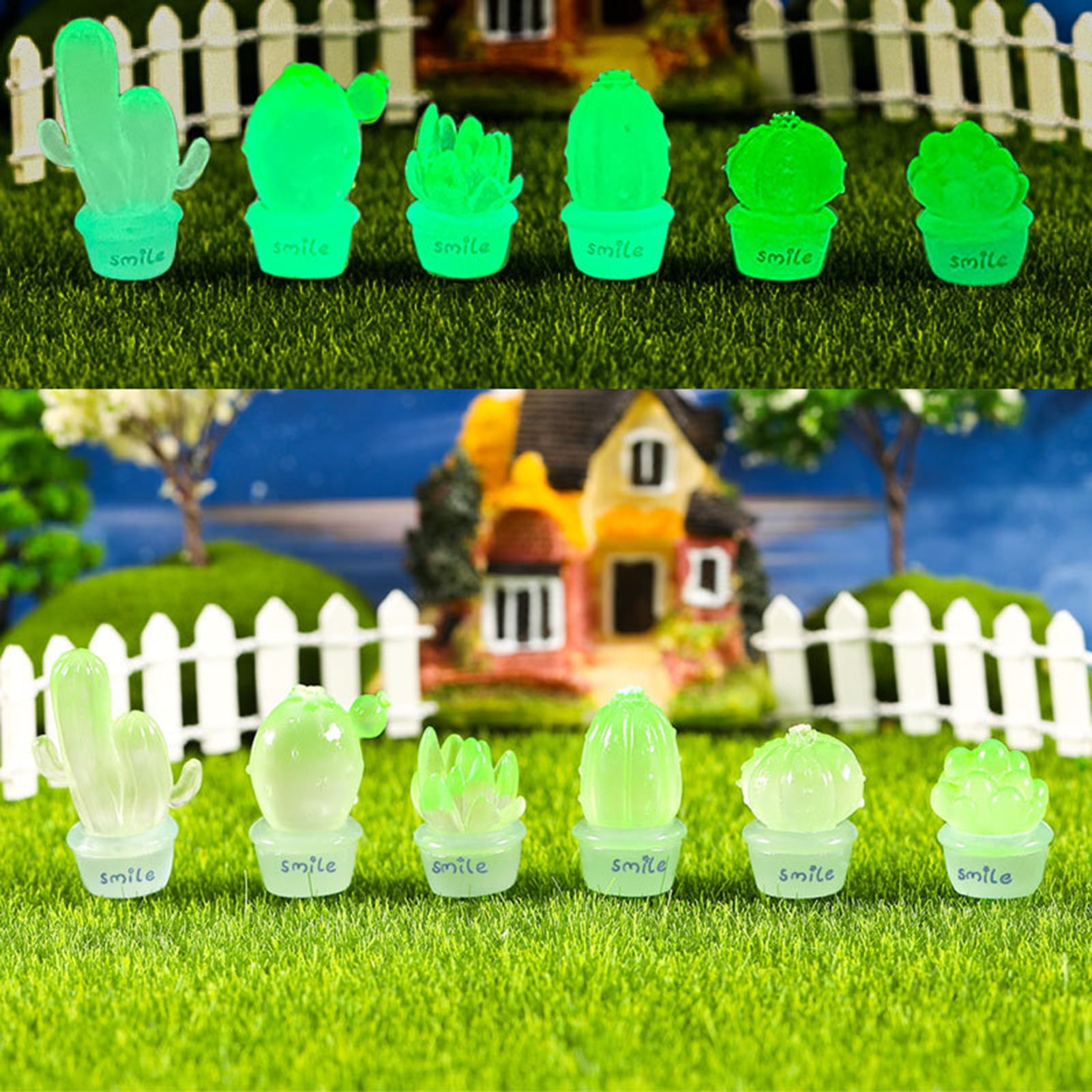 lsiaeian 6Pcs Cactus Ornament Micro-landscape Synthetic Resin Luminous ...