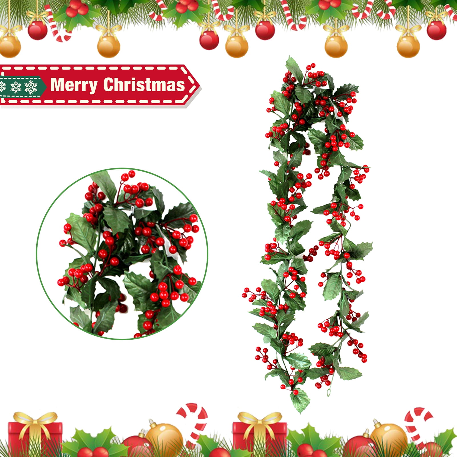 lsiaeian 70.87" Red Berry Christmas Garland Artificial Berry Garland ...