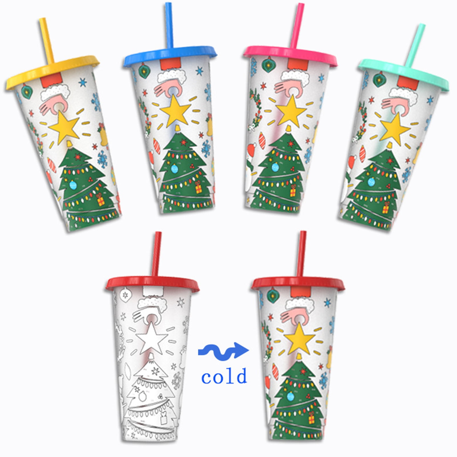 lsiaeian 710ML Christmas Color Changing Cups with Lids and Straws,Plastic Tumblers with Lids and ...
