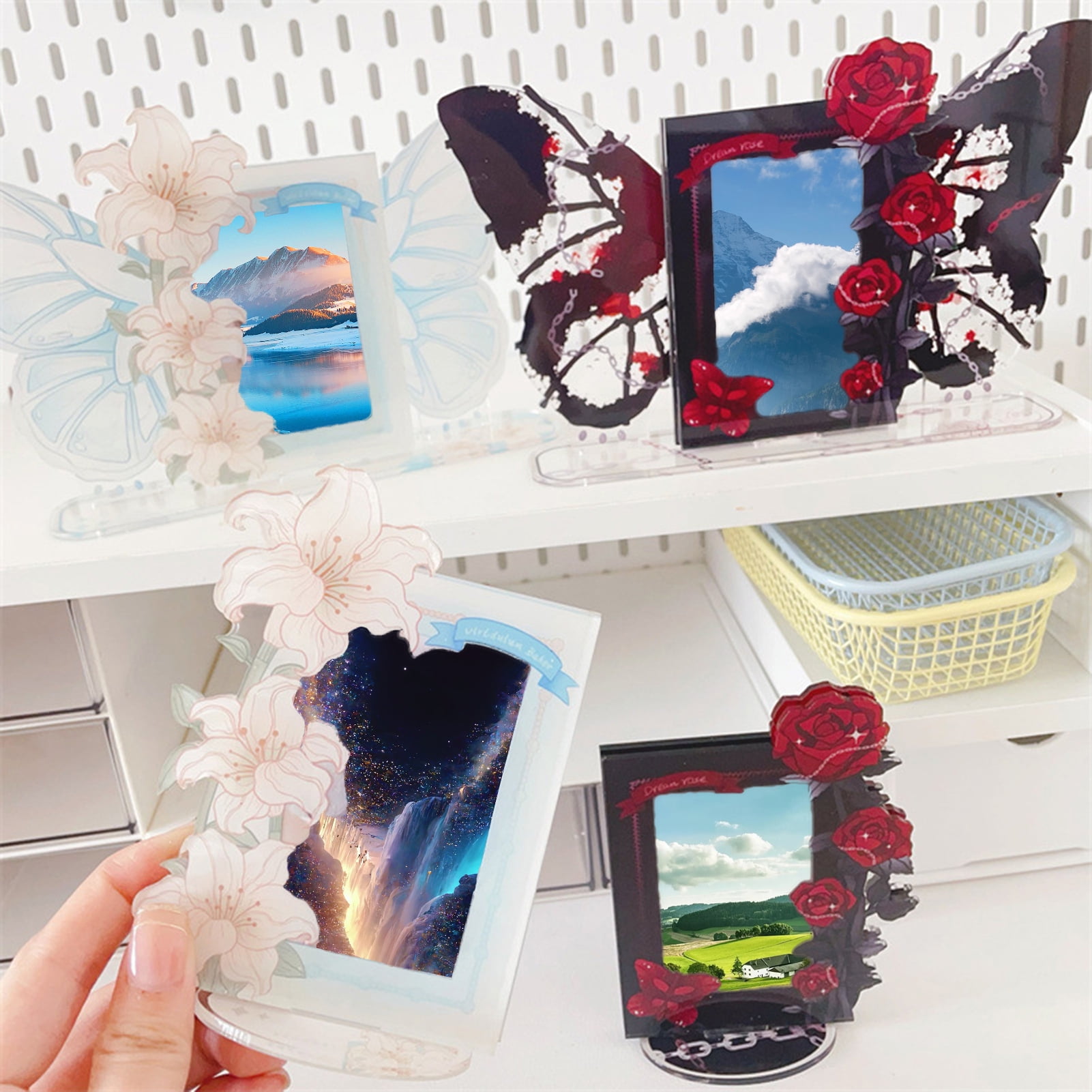 lsiaeian Acrylic Kpop Photocard Holder Rose Lily Flower Theme Heavy ...