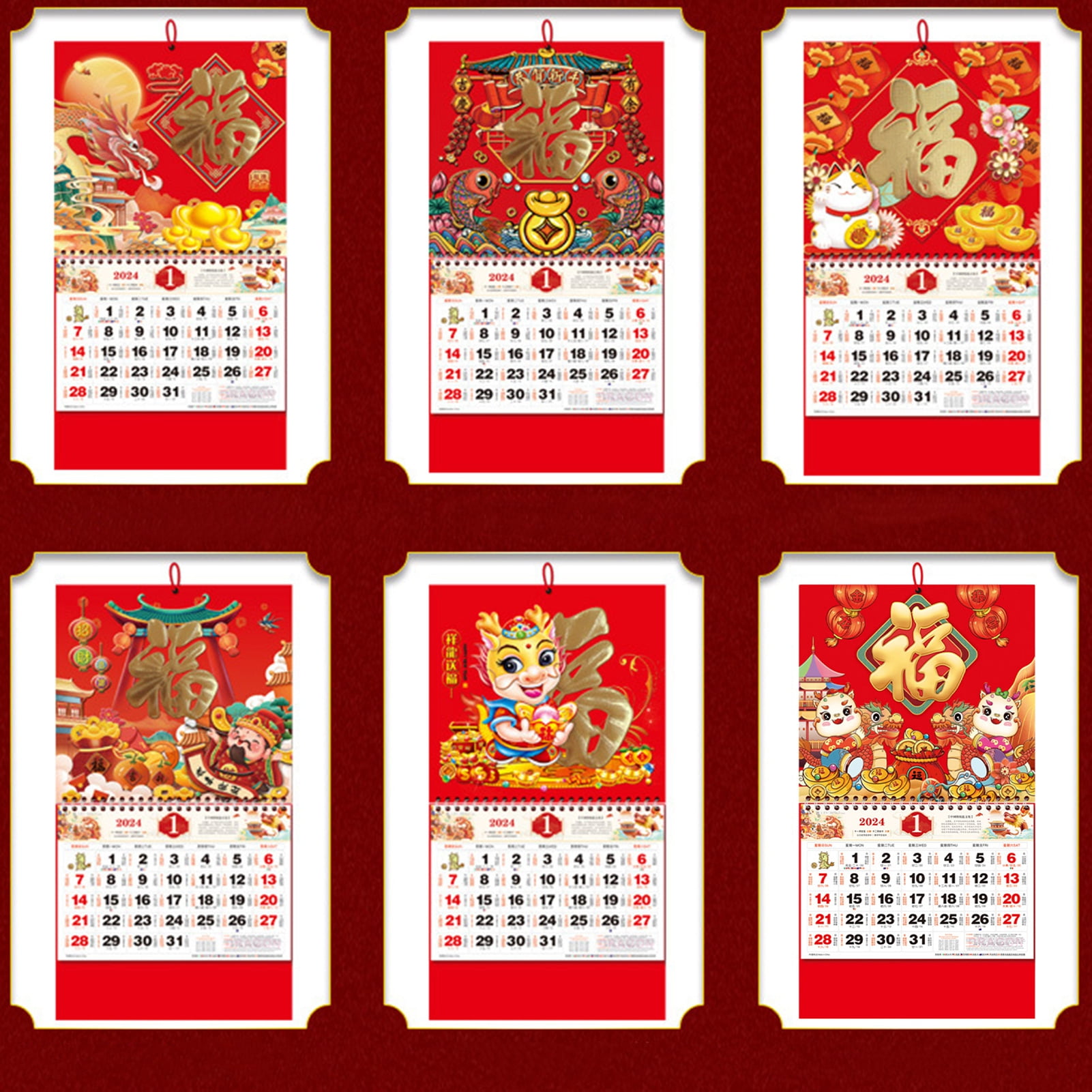 lsiaeian Chinese Calendar 2024 Year of Dragon Wall Calendar, 2024 ...