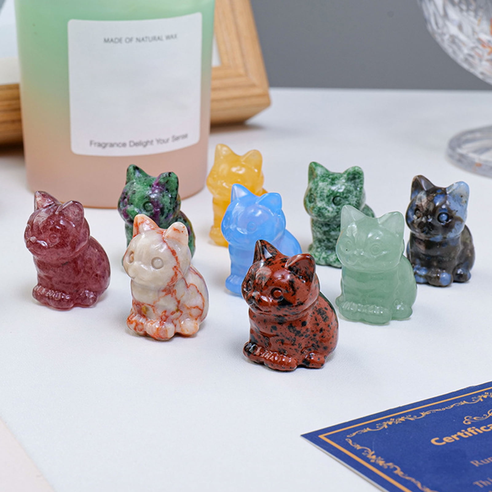 lsiaeian Faux Crystal Cat Statue Adorable Appearance Rich Color Mini ...