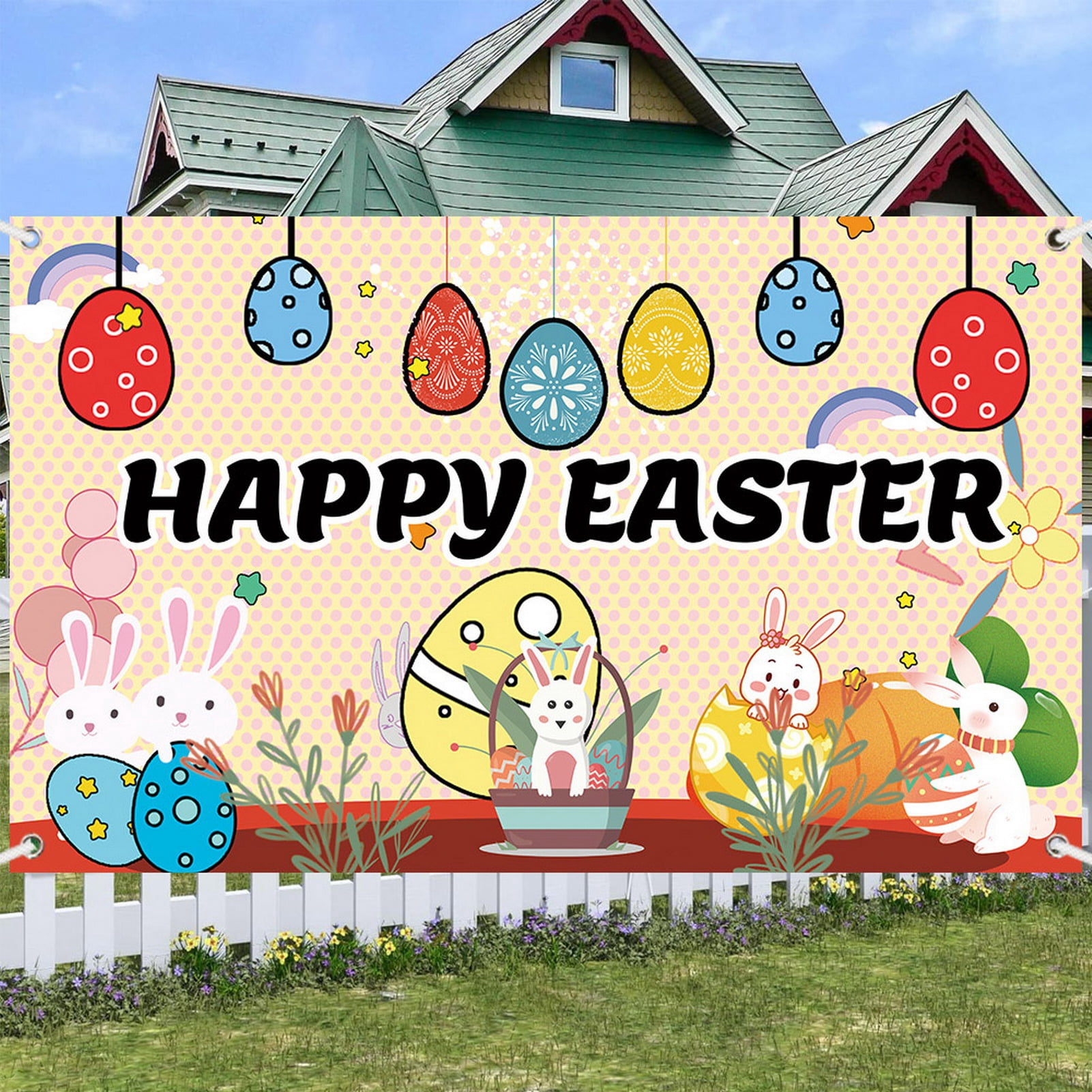lsiaeian Happy Easter Decoration Easter Banner Decoration Vibrant ...
